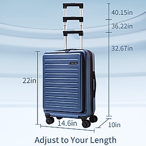 TydeCkare 20 Inch Carrry On Luggage with Front Zipper Pocket, 45L, Lightweight ABS+PC Hardshell Suitcase with TSA Lock & Spinner Silent Wheels, Convenient for Business Trips, Ice Blue