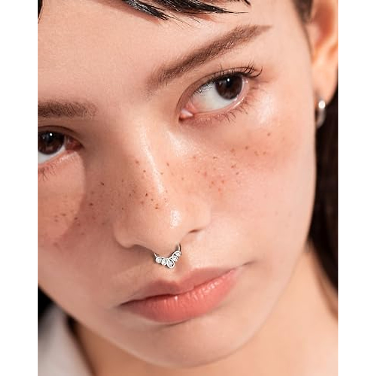 COCHARM Minimalist Septum Ring 16G Silver Flower Septum Nose Rings Clear CZ Helix Daith Earrings for Women Men Dainty Sparkly Helix Daith Piercing Jewelry Surgical Steel