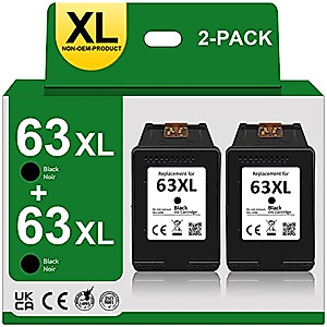 63XL Black Ink Cartridge Replacement for HP 63 Remanufactured Ink XL Fit for Officejet 3830 5255 Envy 4520 4650 5258 Deskjet 1112 3630 5200 4655 2130 4652 4512 5212 3632 5252 3833 Printer (2 Pack)