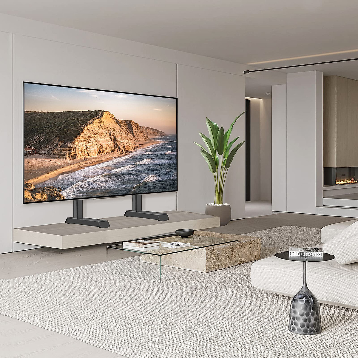 TVON Universal TV Stand Base for 55-90 Inch Flat/Curved TVs, Table Top TV Stand with 4 Level Height Adjustment and Heavy Duty Base, Holds up to 150 lbs