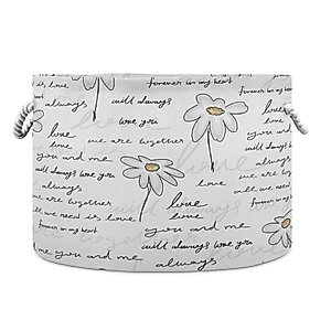 Kigai Cotton Rope Basket Love Daisy Flower Large Storage Basket for Toys Blanket Baby Laundry Basket for Nursery, Closet, Bedroom, Home Organization