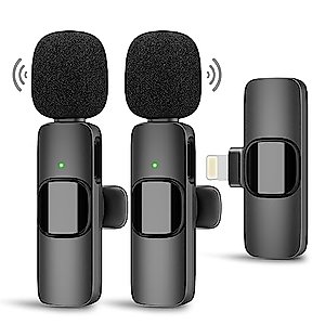 PoP voice 2PCs Wireless Lavalier Microphone for iPhone/iPad Dual Cordless Clip-on Mics Lapel Lav Mic for iPhone Video Recording Omni Condenser Rechargeable Noise Reduction Vlog Interview YouTube 66ft