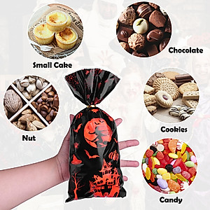 JMANNI Halloween Cellophane Treat Bags, 120pcs Halloween Plastic Clear Candy Bags, Candy Bags Bats Pumpkin and Spider Halloween Goody Bags with Twist Ties for Kids Trick or Treat, Halloween Party