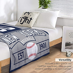 Custom Baseball City Throw Blanket New York Personalized Name Number for Men Women Youth Kids Oversized Soft Flannel Blanket Decorative for Bedroom Living Room