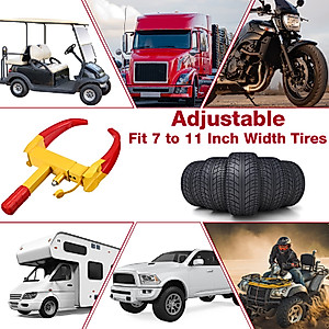 3 Pcs Wheel Lock for Cars, Heavy Duty Trailer Wheel Lock Universal Security Anti Theft Tire Clamp for Vehicles Boot Camper SUV ATV Boat Motorcycle Golf Cart Deterrent(Yellow, Red)