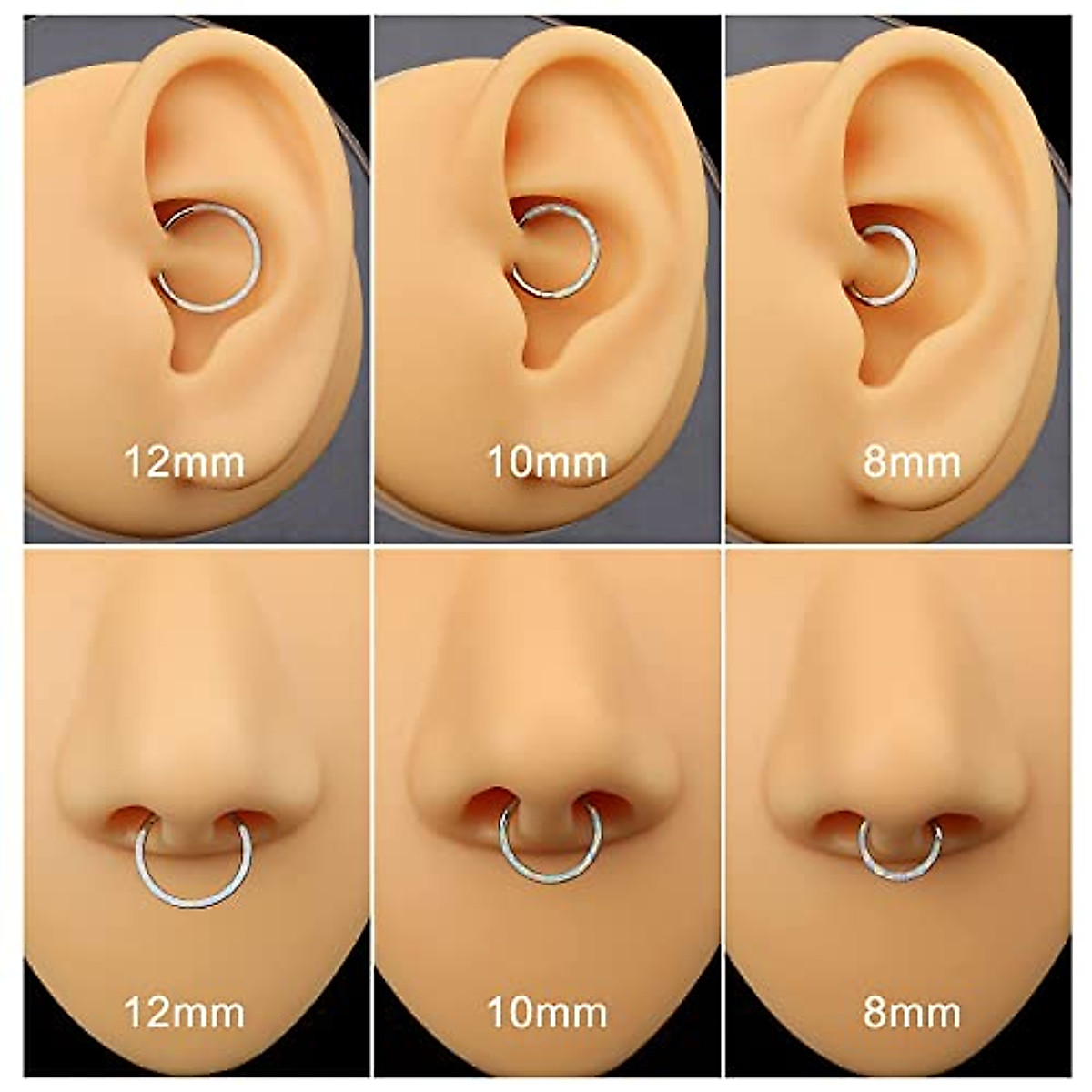 Jewseen G23 Solid Titanium Hinged Segment Hoop Rings White Opal Daith Earring Hoop 16G Tragus Helix Rings Cartilage Piercing Septum Clicker Body Jewelry