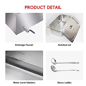 GAOMON 6-Pan Commercial Food Warmer, Electric Steam Table 12QT/ Pan, 1500W Countertop Stainless Steel Buffet Bain Marie with Tempered Glass Cover, Temperature Control for Buffet Party Restaurant