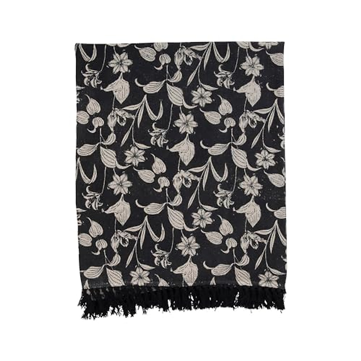 Creative Co-Op Recycled Cotton Printed Throw with Floral Pattern and Fringe