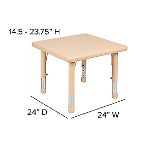 EMMA + OLIVER 24" Square Natural Plastic Height Adjustable Activity Table - School Table for 4