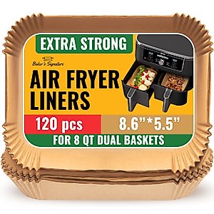Air Fryer Liners for Ninja Foodi Dual – 120Pcs Disposable Parchment Paper for Ninja DZ201 DZ401, Instant Pot Vortex Plus, PowerXL Vortex – Non-Stick and Oil Proof for Easy Cleanup by Baker's Signature