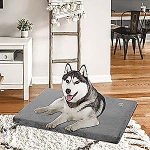 EMPSIGN Stylish Dog Bed Mat Dog Crate Pad Mattress Reversible (Cool & Warm), Water Proof Linings, Removable Machine Washable Cover, Firm Support Pet Crate Bed for Small to XX-Large Dogs, Grey