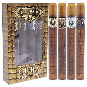 Cuba Prestige Men 1.17oz Classic EDT Spray, 1.17oz Black EDT Spray, 1.17oz Platinum EDT Spray, 1.17oz Legacy EDT Spray 4 Pc Gift Set, (amgcubp4)