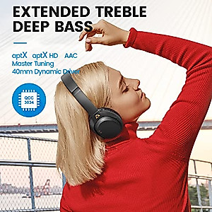 Ankbit E600Pro Hybrid Active Noise Cancelling Headphones with aptX HD & Low Latency, Over Ear Bluetooth Headphones Wireless Headphones with Build-in Microphone Hi-Fi Deep Bass, 80H Playtime