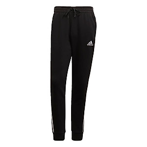 adidas Men's Standard Essentials Fleece Tapered Cuff 3-Stripes Pants, Black/White, Large