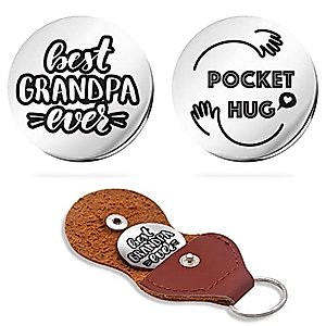 to My Grandpa Pocket Hug Token Gift, Long Distance Relationship Keepsake Stainless Steel Double Sided，Pocket Hug Token Gift for Grandpa from Grandchild - Best Grandpa Ever