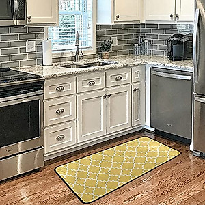 SUABO Kitchen Floor Mat, Yellow Geometric Lattice Non-Slip Doormat Kitchen Mats Bath Rugs for Home Decor, 39"x20"