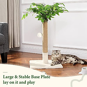 MSmask Cat Scratching Post, Natural Jute Sisal Scratch Pole, Cat Scratch Post with Artificial Banyan Leaves for Indoor Cats, Cat Scratcher & Home Decorating
