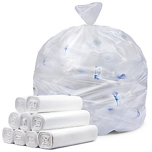 Tasker 64-65 Gallon Clear Trash Bags, Clear Recycling Bag (Huge 120 Count) 60 Gallon Clear Extra Large Recycling Garbage Bags