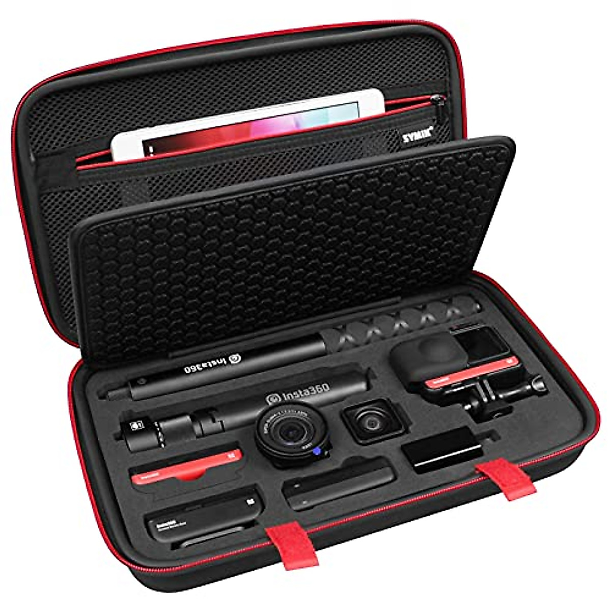 SYMIK S310-R Carrying Case for Insta360 ONE RS/R Action Camera, W/ Padded Separator; Fits Twin Edition, 4K Edition, Expert Edition, Invisible Selfie Stick, Bullet Time Handle/Tripod, Fast Charge Hub