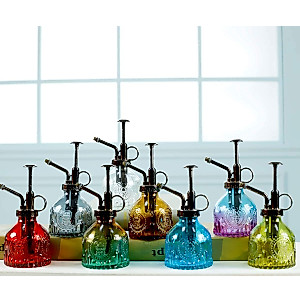 Hniuyun Glass Plant Mister Spray Bottle, 6.4 All Vintage Plant Spritzer Watering Can, Bronze Plastic Top Pump, Plant Mister Glass Watering Garden Tool (Yellow Green Gradient)