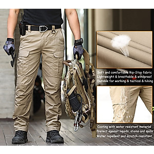 CARWORNIC Men's Ripstop Tactical Pants Waterproof Lightweight Work Pants EDC Army Uniform Combat Military Pants Multi Pocket Relaxed Fit Cargo Pants Casual Outdoor Hiking Trousers Grey