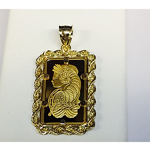 TEX 14k Yellow Gold Bullion Rope Pendant, 5gr Ingot Coin, Approx 1.2g