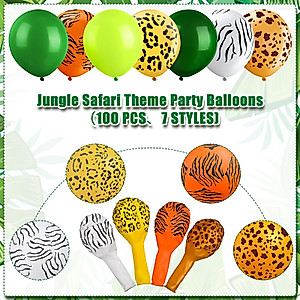 100 Pcs Jungle Balloons Party Decorations 12 Inch Safari Animal Print Latex Balloons Jungle Party Balloons Leopard Tiger Printed Green Balloons for Birthday Party Wild First Baby Shower Supplies