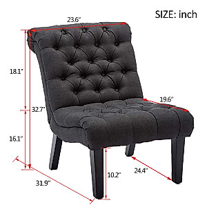 Yongqiang Upholstered Accent Chair for Bedroom Living Room Chairs Armless Slipper Chair with Wood Legs Gray Fabric