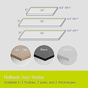 Delta Cycle & Home Wall Mounted Modern Floating Shelves, 2-Pack, Aveiro Oak - 24" Depth, 8" Length, 5" Thick, Holds Up to 33lbs - Durable Shelf with Invisible Bracket for Easy Installation