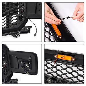 Modifying Raptor Style Grille Mesh Grill, Compatible with Ford F150 F-150 2018 2019 2020, With DRL & Turn Signal Lights - Matte Black