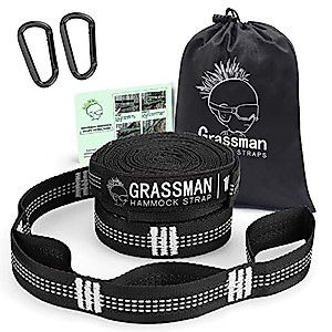 Grassman Hammock Hanging Adjustable Straps, Sturdy 10ft Long Hammock Strap Heavy Duty Tree Straps for Hammocks Camping Compact Bag Easy to Use White
