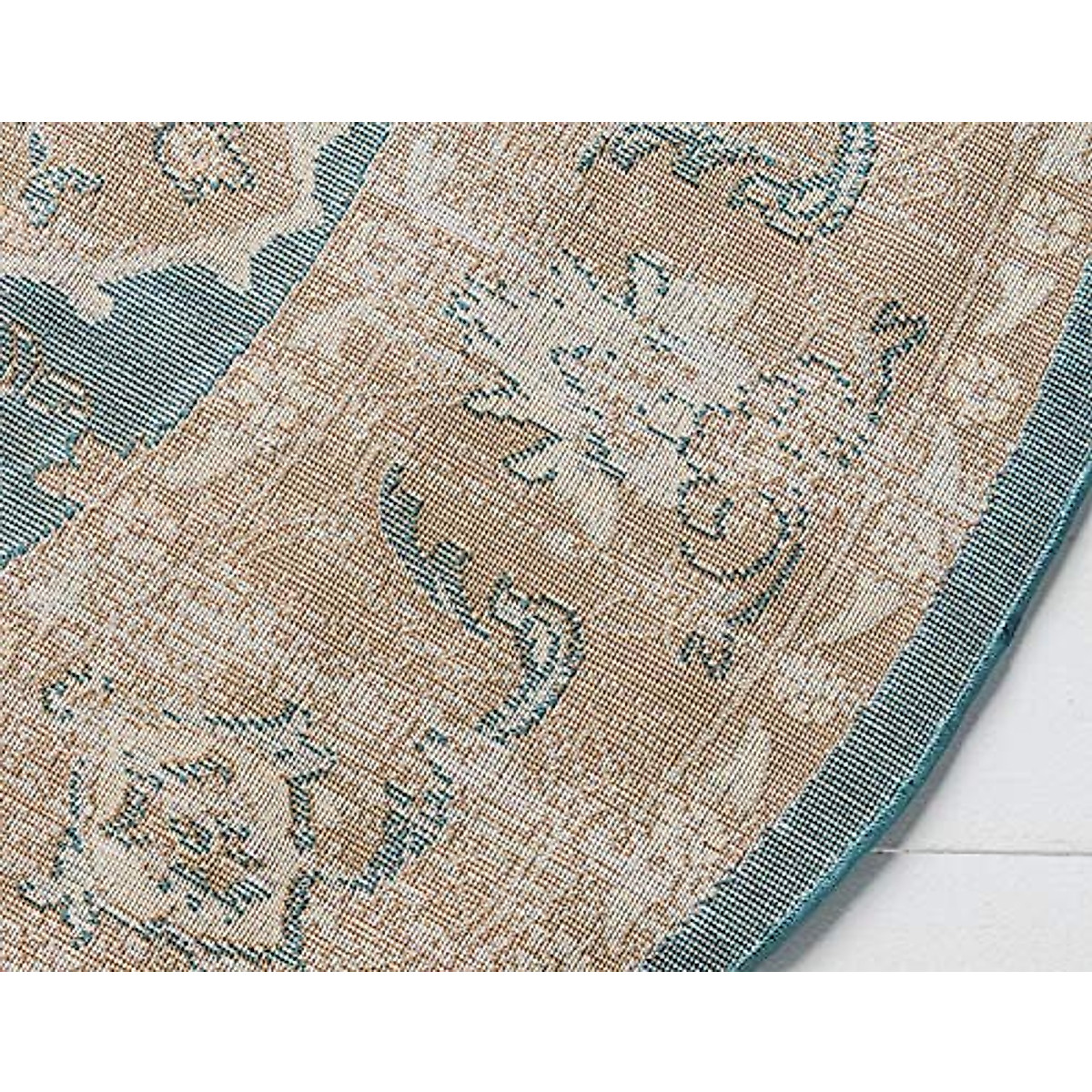 Unique Loom Aurora Collection Over-Dyed, Abstract, Botanical Southwestern, Transitional Area Rug, 8 ft x 8 ft, Teal/Beige