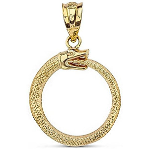 Solid 10k Yellow Gold Eternal Cycle Ouroboros Serpent Snake Pendant