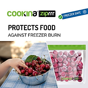 COOKINA ZipRRR Reusable Sandwich Bags – Freezer Safe and Leak-Proof PEVA Storage Bags (Pack of 2), clear, 8.07-inch x 7.87-inch