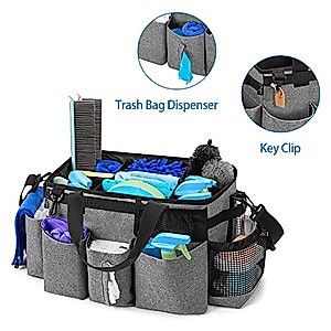 LoDrid Wearable Cleaning Caddy Bag with 4 Foldable Dividers, Cleaning Supply Tote for Cleaning Supplies, Cleaning Organizer with Shoulder Strap and Side Handles for Cleaners & Housekeepers, Grey
