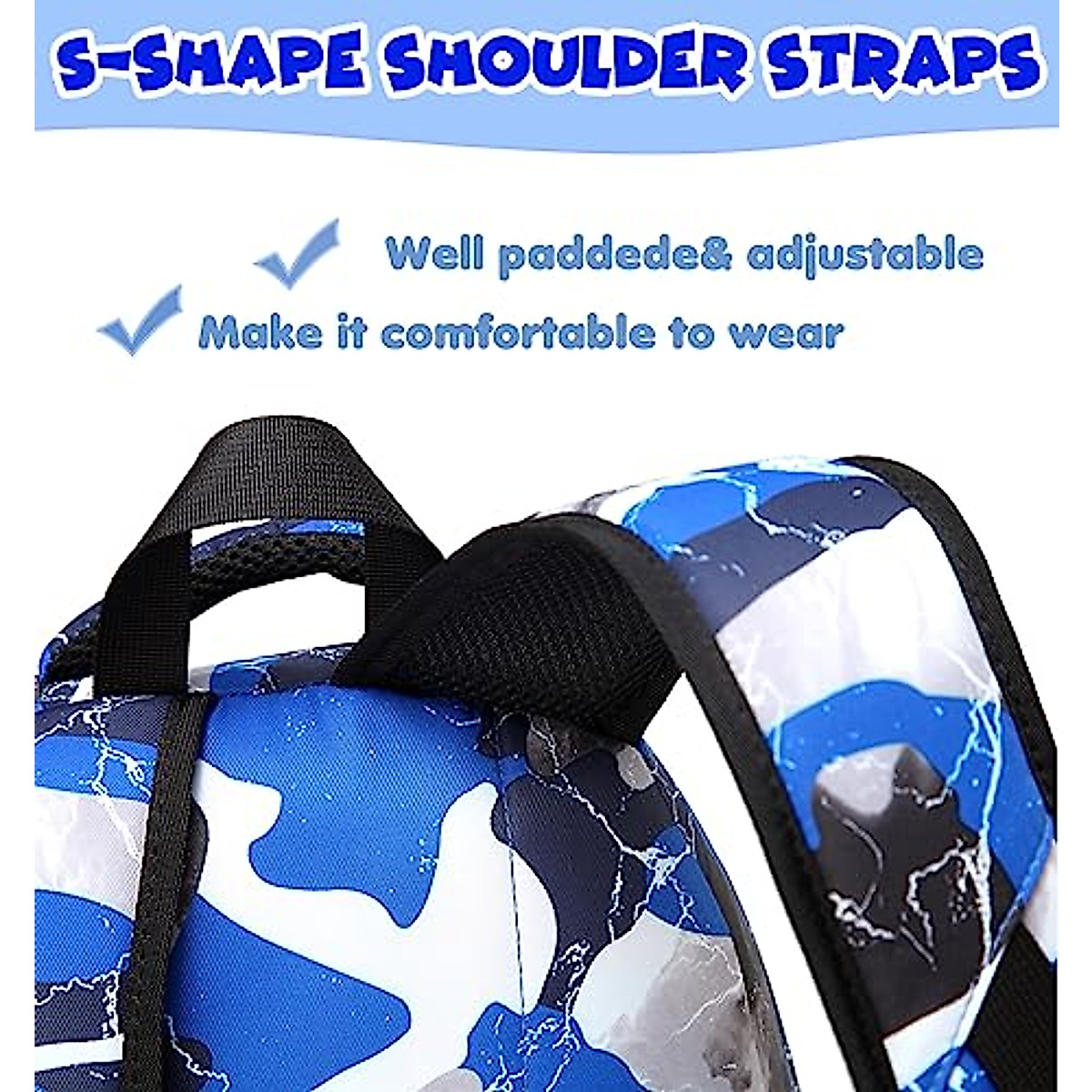 BLUEFAIRY Kids Backpack Boys Elementary School Bags Primary Middle School Book Bags for Teens Kindergarten Sturdy Waterproof Lightweight Durable Travel Gifts 17 Inch Ages 6-12 (Camo Blue)