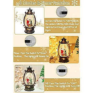 TURNMEON Lighted Christmas Snow Globe Lantern, Santa Claus Xmas Tree Timer Musical Christmas Decoration Gift USB or Battery Operated LED Water Glittering 8 Music Playing Christmas Decor Home Indoor