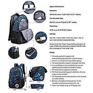 JiaYou Boy Girl Unisex 20L Fashion School Bag Backpack Bookbag with Florescent Mark 3 Sets/2 Sets (20L, USB ColorV 3 Sets)