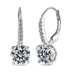 LeCalla 925 Sterling Silver Zirconia Leverback Earrings Jewelry Rhodium Plated Lever Back Drop Dangle Earring for Women 25mm