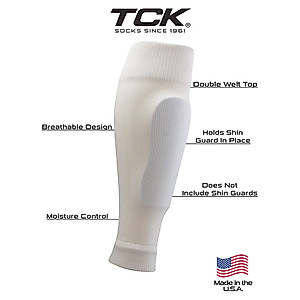 TCK Soccer Shin Guard Sleeves Football Leg Sleeves Youth Mens (White, Large)