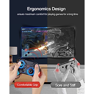 Switch Controller for Nintendo with Wake Up, Bluetooth Gamepad Remote Grip with Macro Motion Vibration Turbo RGB Light, Wireless Pro Controller Joy Con Switch for Kids Gifts - Blue&Red