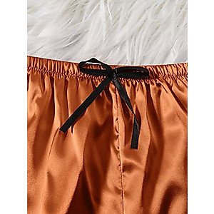 WDIRARA Women' Silk Satin Pajamas Set 4pcs Lingerie Floral Lace Cami Sleepwear with Robe Pure Orange M