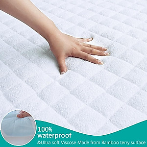 Waterproof Crib Mattress Protector Pad Cover, Crib Mattress Protector Sheets Fitted, Viscose Made from Bamboo Terry Surface, Ultra Soft and Skin-Friendly, Washer & Dryer Friendly, White