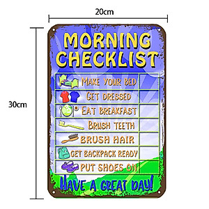 Daily Morning Routine Reward Chart For Kids And Autism - Tin Learning Calendar For Kids, Teaching Tool Vintage Wall Decor For Bedroom College Apartment Bar Club 8x12 Inch