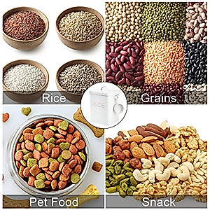 Youeon 10 Lbs Metal Rice Storage Container, Square Rice Canister with Lid and Measuring Scoop, Countertop Sealed Food Storage Container for Cereal, Beans, Pet Food, White