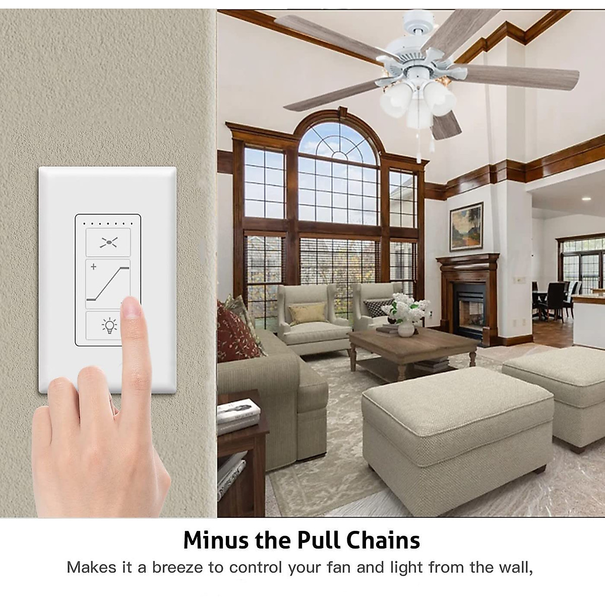 Nexete Ceiling Fan Control & Dimmer Wall Switch, 2 in 1 Light and Ceilig Fan Combination Light Switch,Single Pole,No Wi-Fi Capability, Neutral Wire Needed.