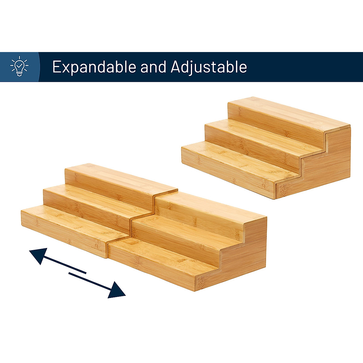 RoyalHouse Bamboo Expandable Spice Rack Organizer 3-Tier Kitchen Cabinet Space Space Saver Countertop Display Shelf