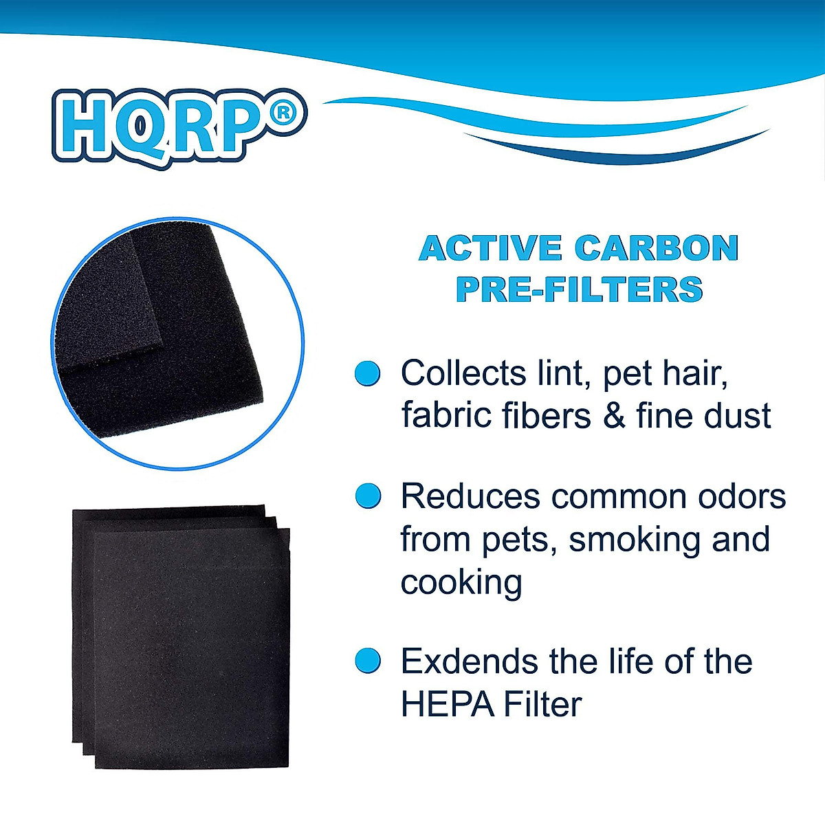 HQRP 6-Pack Carbon Filters Compatible with Hamilton Beach 04922 Replacement fits TrueAir 04160, 04161 models, fits 04912 HEPA Filter