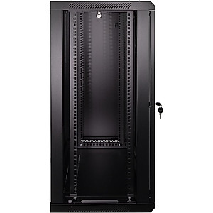 NavePoint 18U Server Rack Enclosure - 17.7” Deep, 18U Wall Mount Network Cabinet with Locking Glass Door for 19” IT Equipment, 18U Network Rack with 2 Fans, Removable Side Panels, Black
