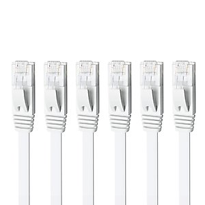 Yauhody CAT 6 Ethernet Cable 3ft 6-Pack White, High Speed Solid Flat CAT6 Gigabit Internet Network LAN Patch Cords, Bare Copper Snagless RJ45 Connector for Modem, Router, Computer (3ft 6 Pack, White)